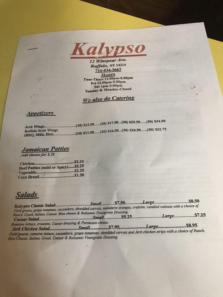 Menu at Kalypso Restaurant, Buffalo