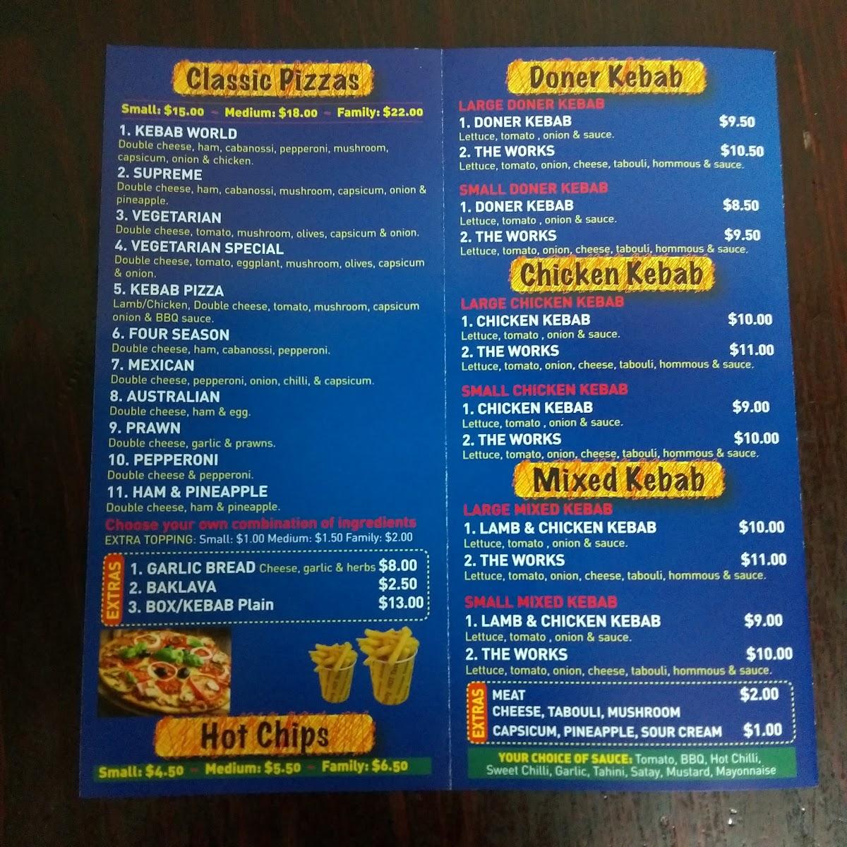 Menu at Kebab World fast food, Dee Why
