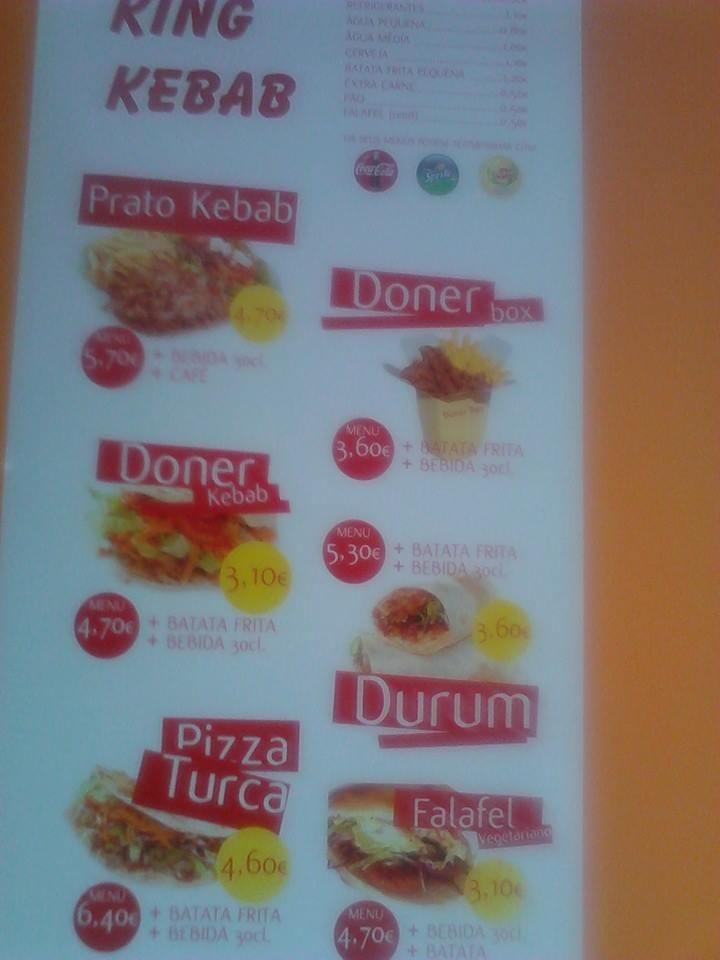 Menu at King Kebab Caldas restaurant, Caldas da Rainha