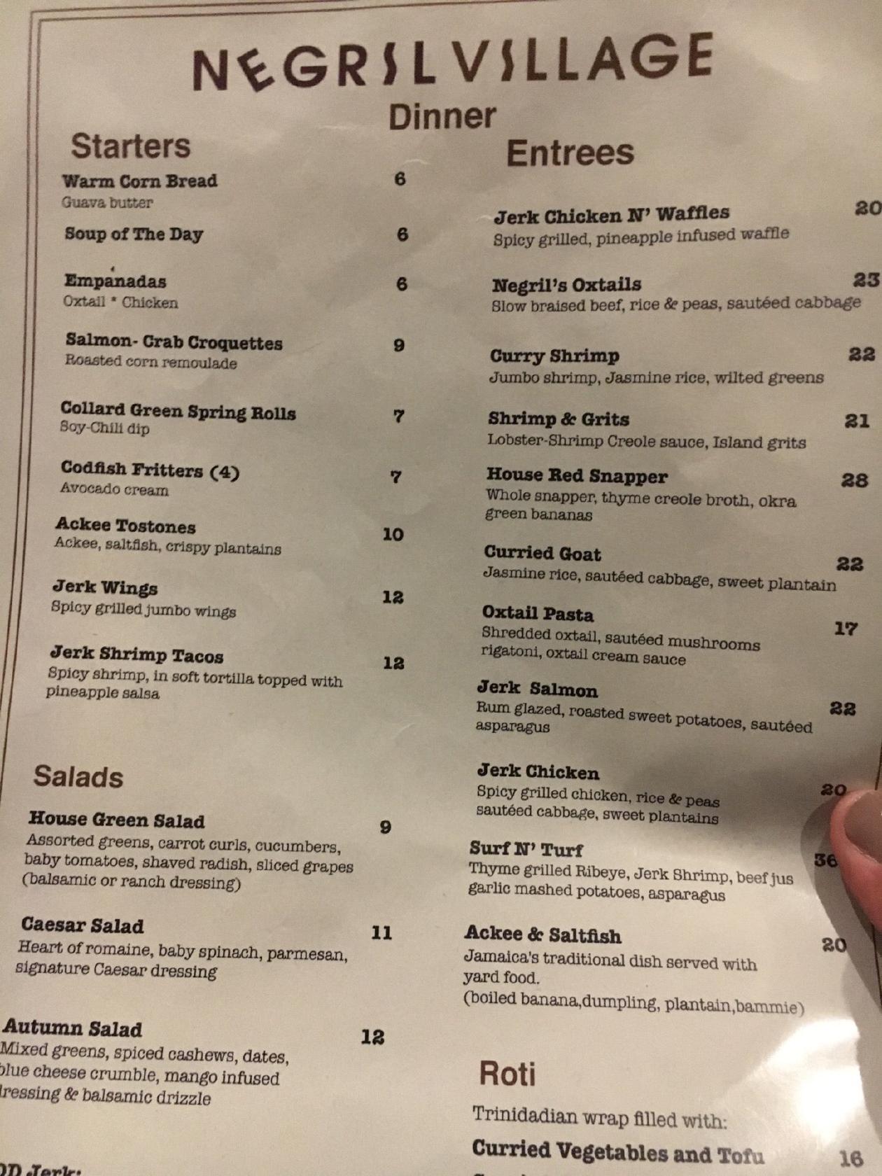 Menu at Negril ATL pub & bar, Atlanta