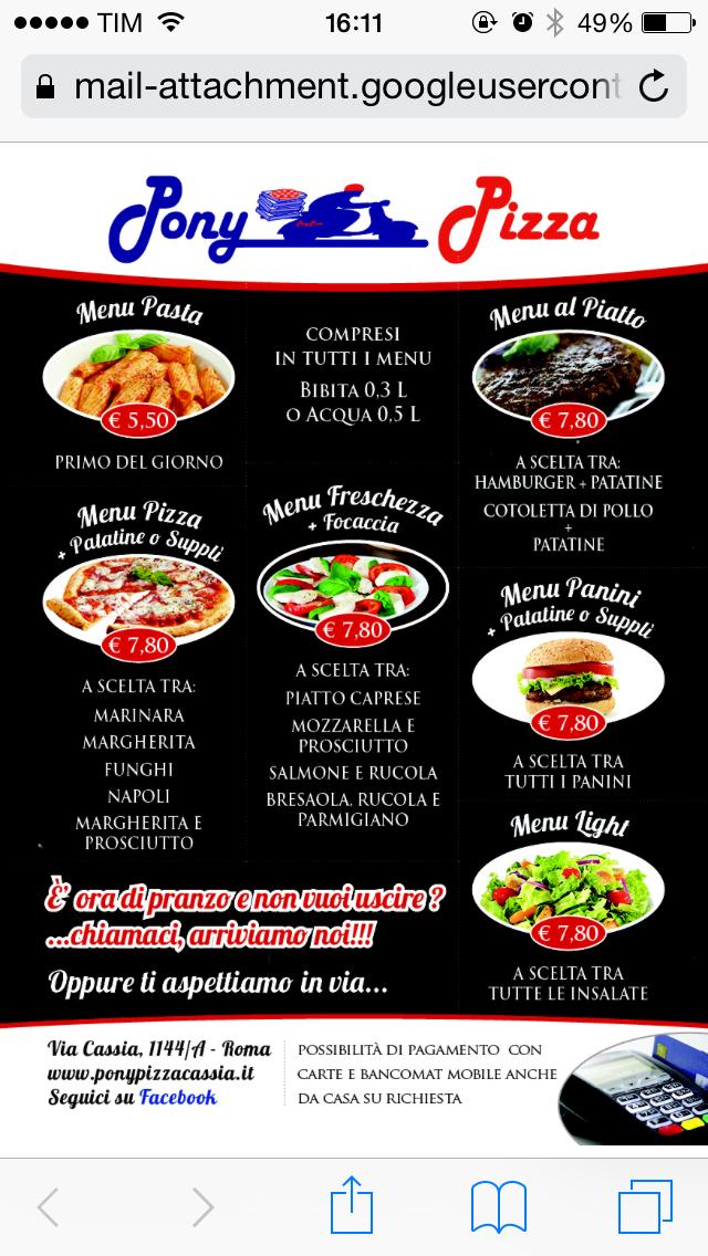 Menu da Pony Pizza Cassia pizzeria, Roma, Via Cassia 1144 A/