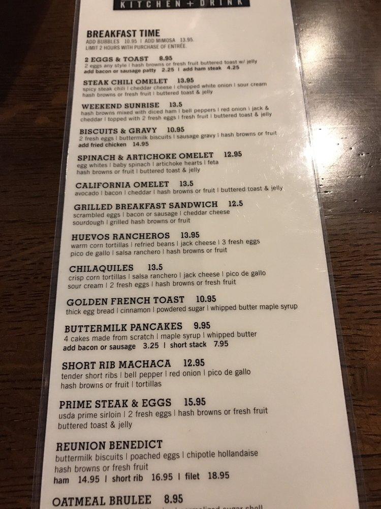 Menu at Reunion Kitchen + Drink restaurant, Laguna Beach