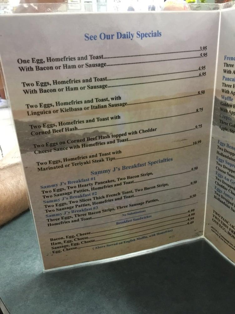 Menu at Sammy J's Boston's Best Breakfast restaurant, Flagler Beach