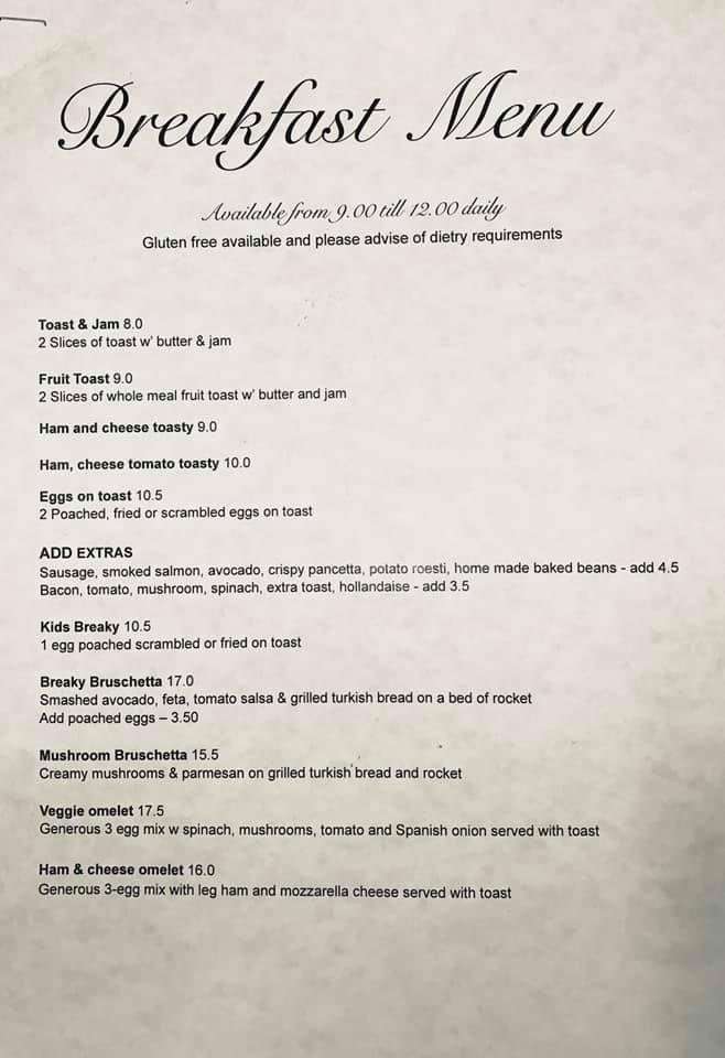 Menu at The Packing House Cafe, Tooradin