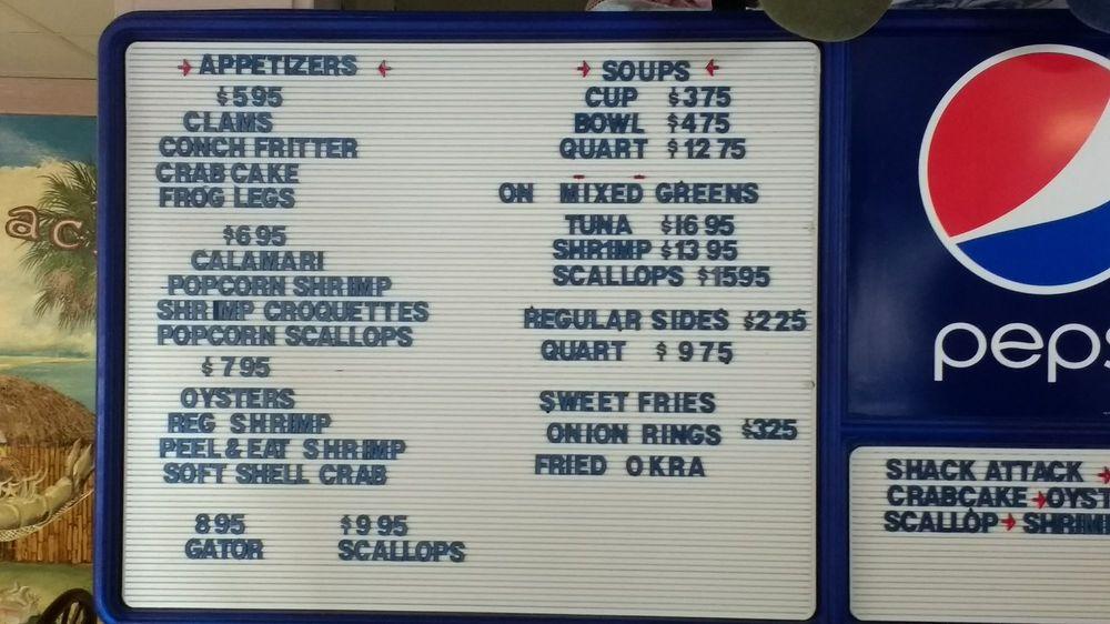 Menu at The Sea Shack restaurant, Hilton Head Island