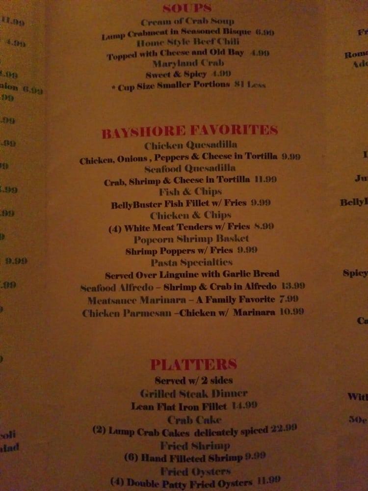 Menu at Bay Shore Bar & Grill, Edgemere