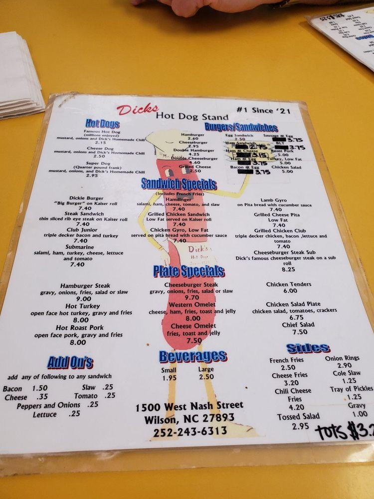 Menu at Dick's Hot Dog Stand restaurant, Wilson