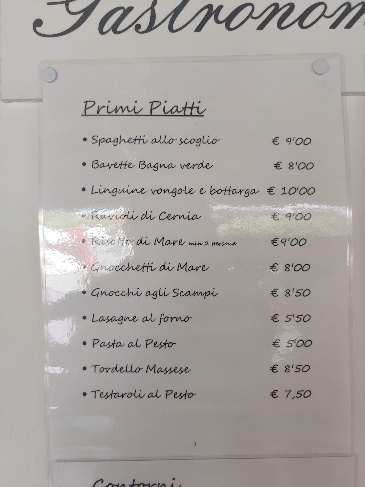 Menu at Gastronomia Ricci restaurant, Massa