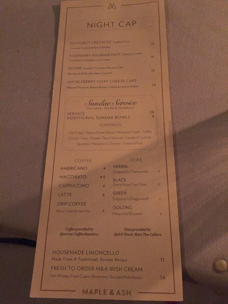 Menu at Maple & Ash steakhouse, Chicago