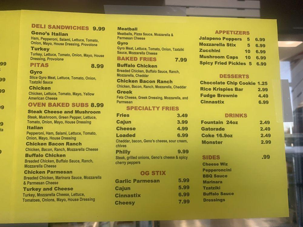 Menu at The Original Geno's pizzeria, Phoenix, W Camelback Rd #178
