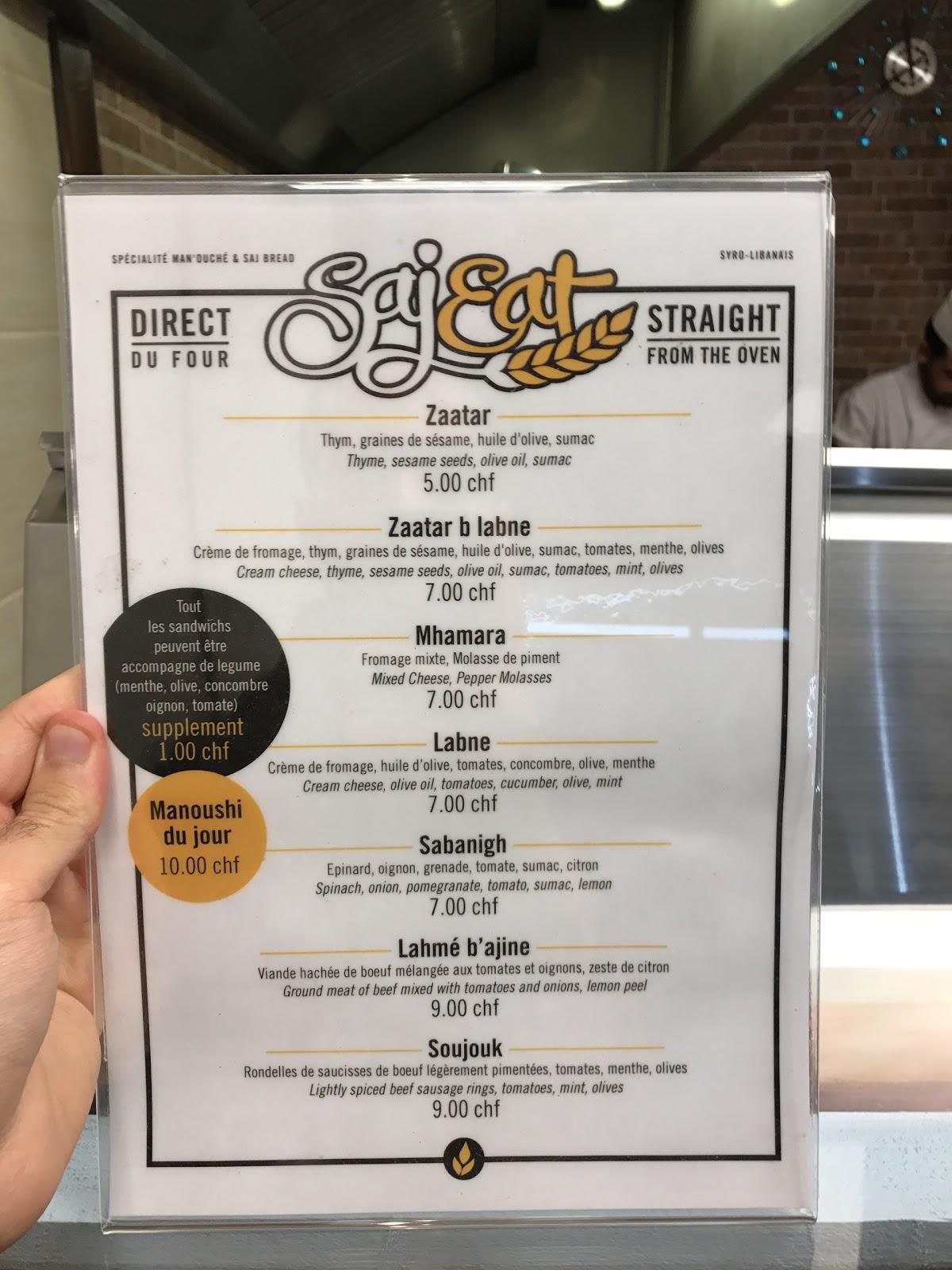 Menu da Saj Eat, Ginevra