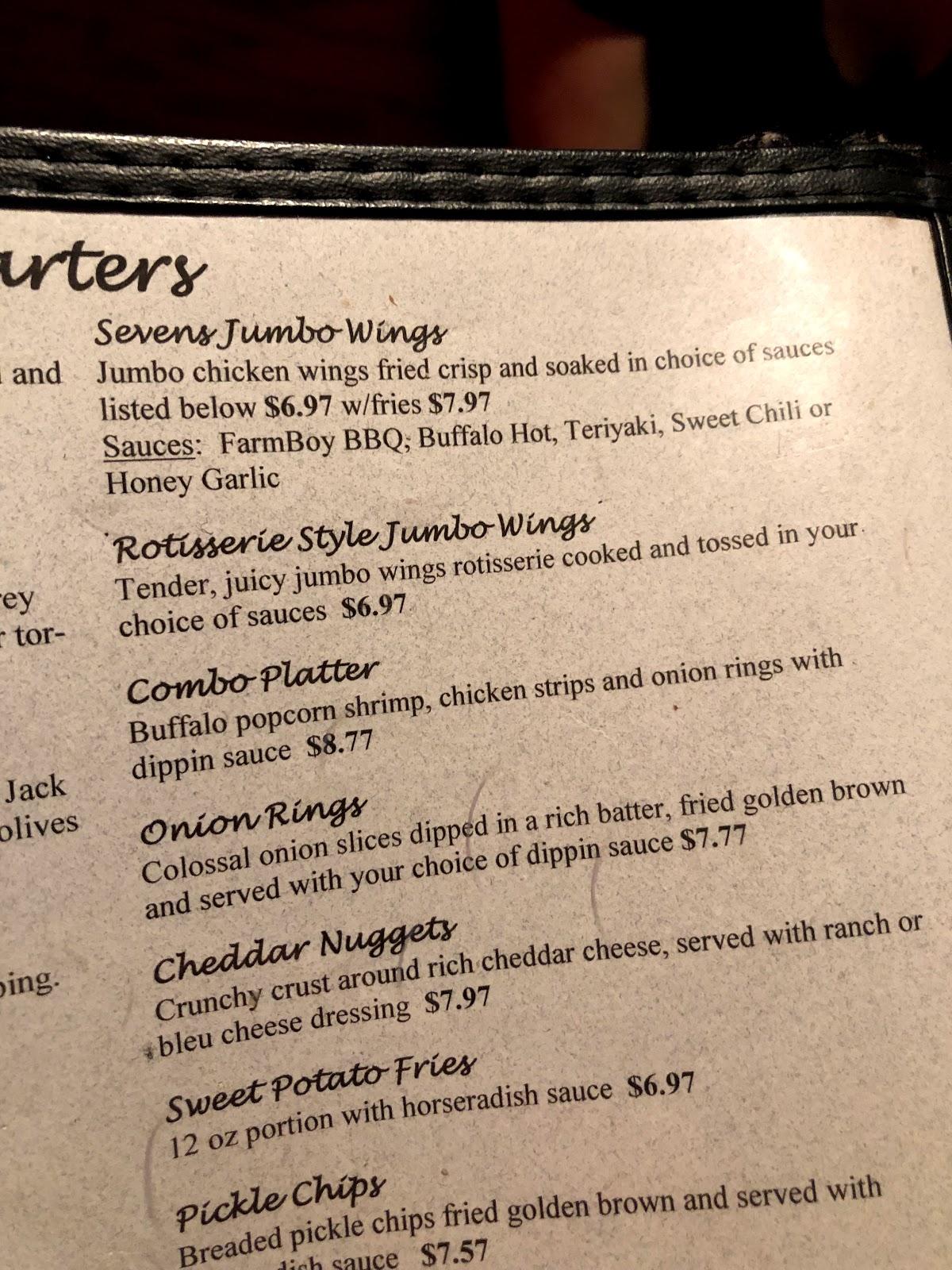 Menu at Sevens Restaurant & Steakhouse, Clear Lake, 305 Main Ave