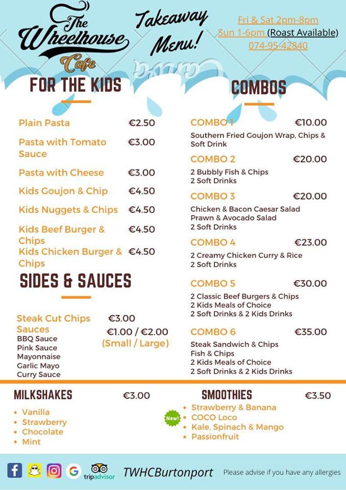 Menu at The Wheelhouse Cafe, Burtonport