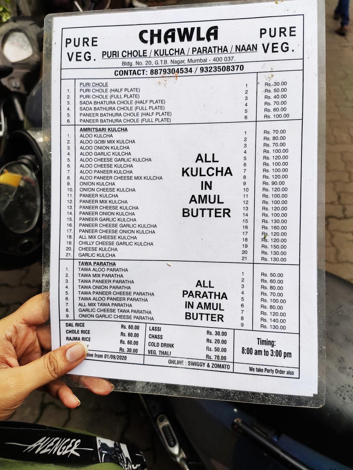 Menu at Chawla Fast Food & Snacks, Mumbai, Shop No 4
