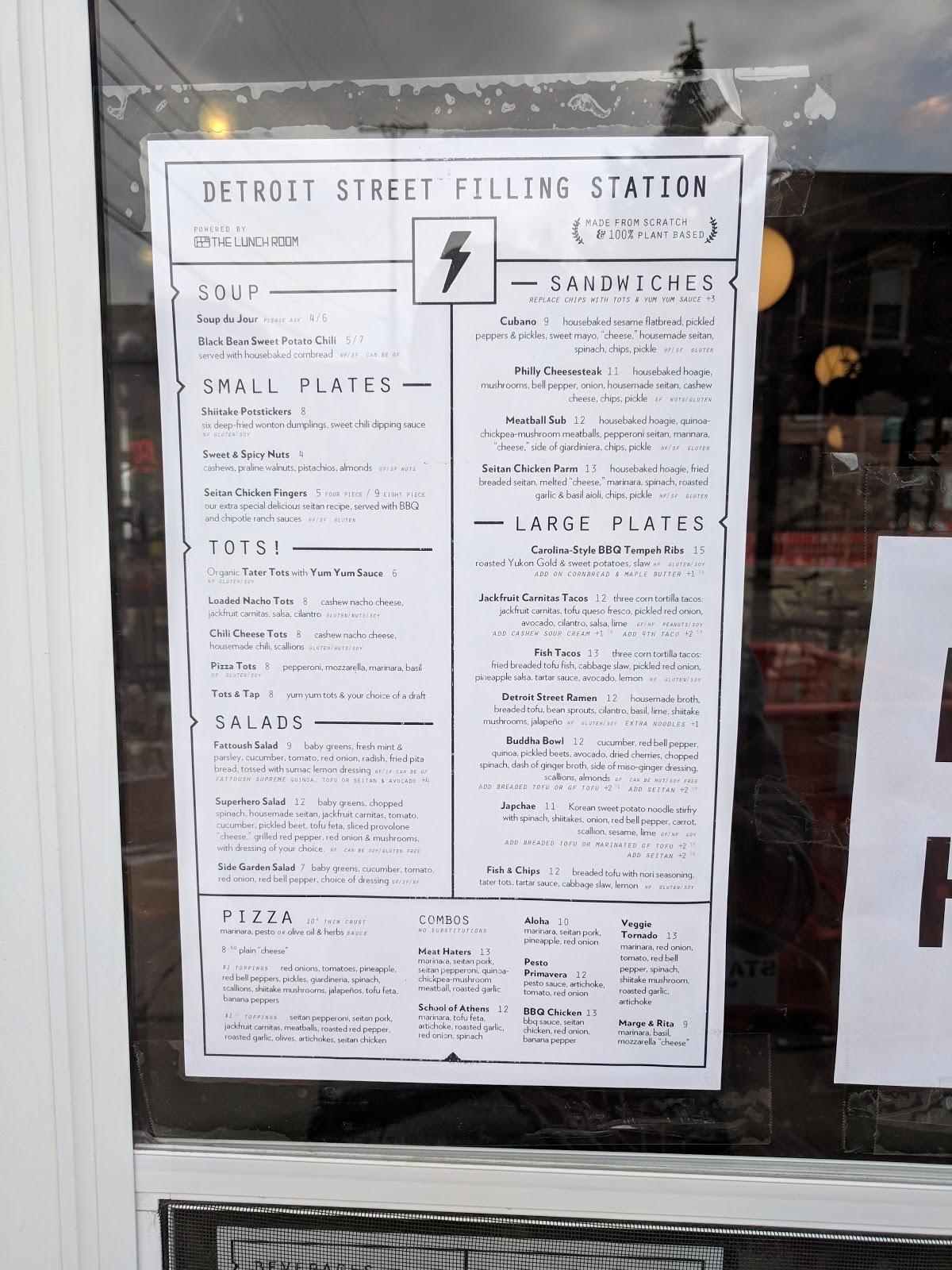 Menu at Detroit Street Filling Station restaurant, Ann Arbor