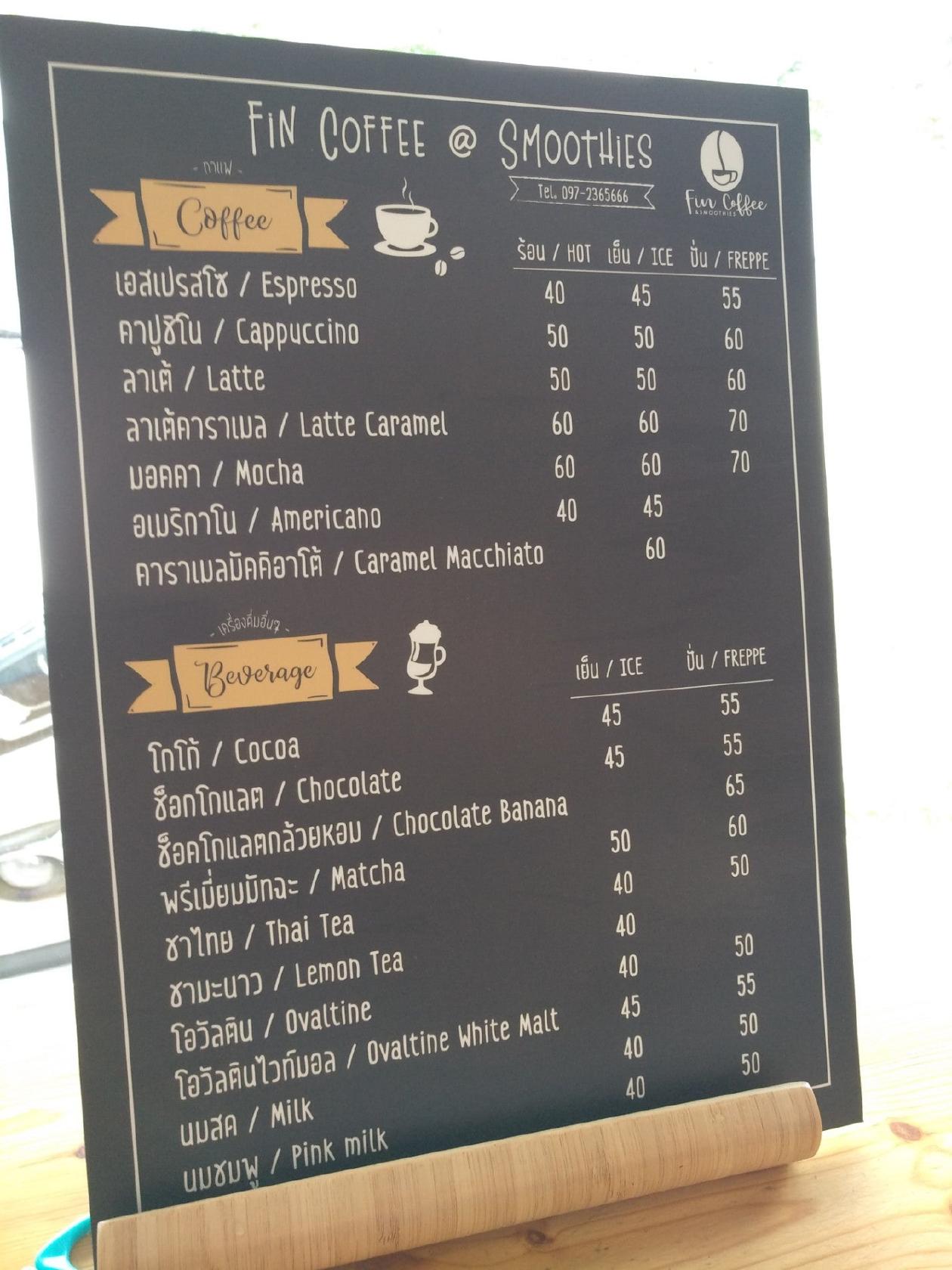 Menu at Fin Coffee, Ban Len