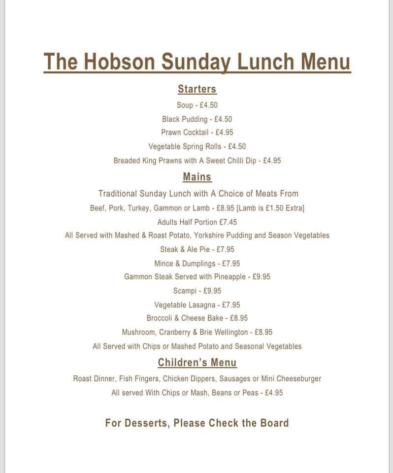 Menu at Hobson pub & bar, Newcastle upon Tyne