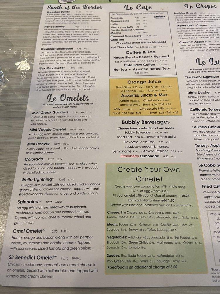 Menu at Le Peep Restaurant Highlands Ranch, Highlands Ranch, E County ...