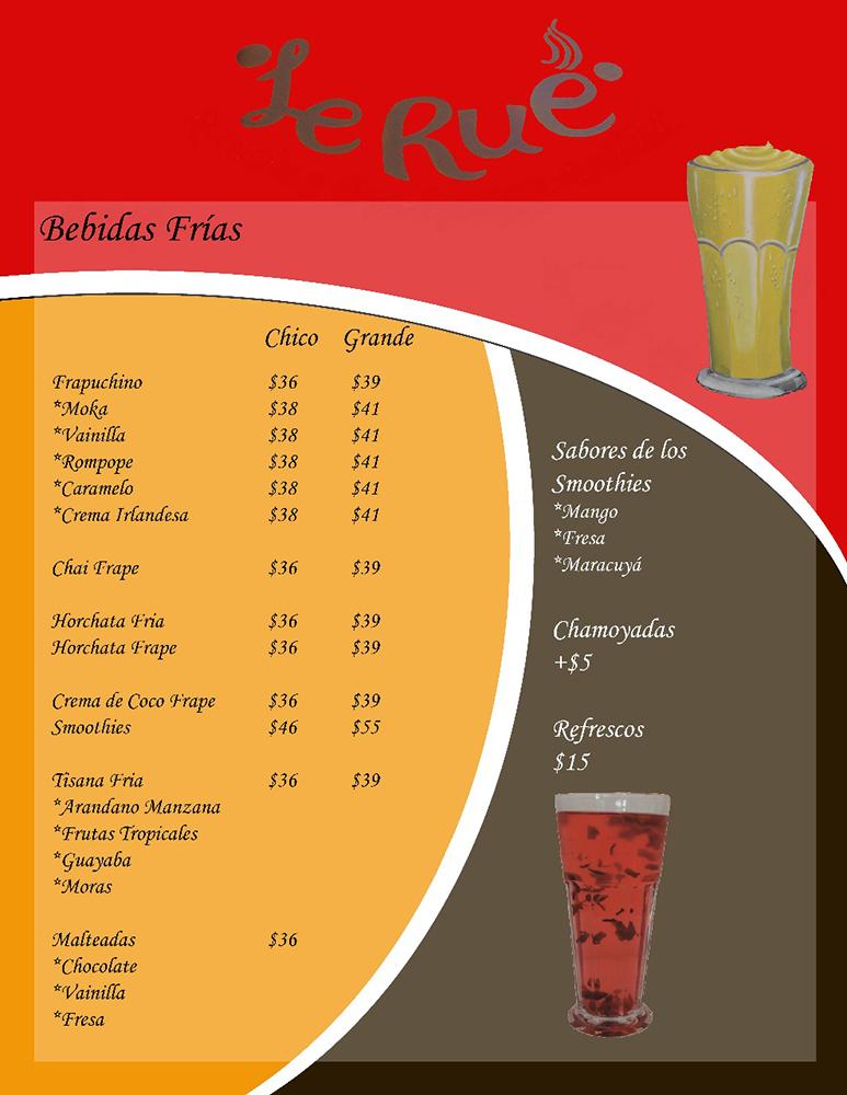 Menu at Le Rue cafe, Cancún