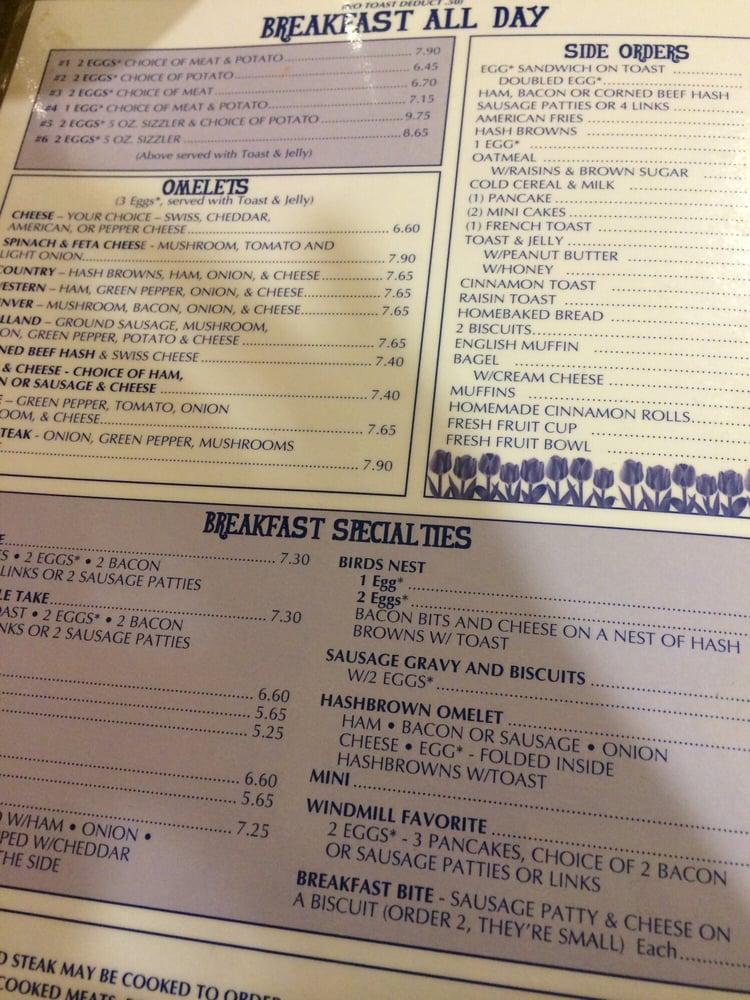 Menu at Windmill Restaurant, Holland