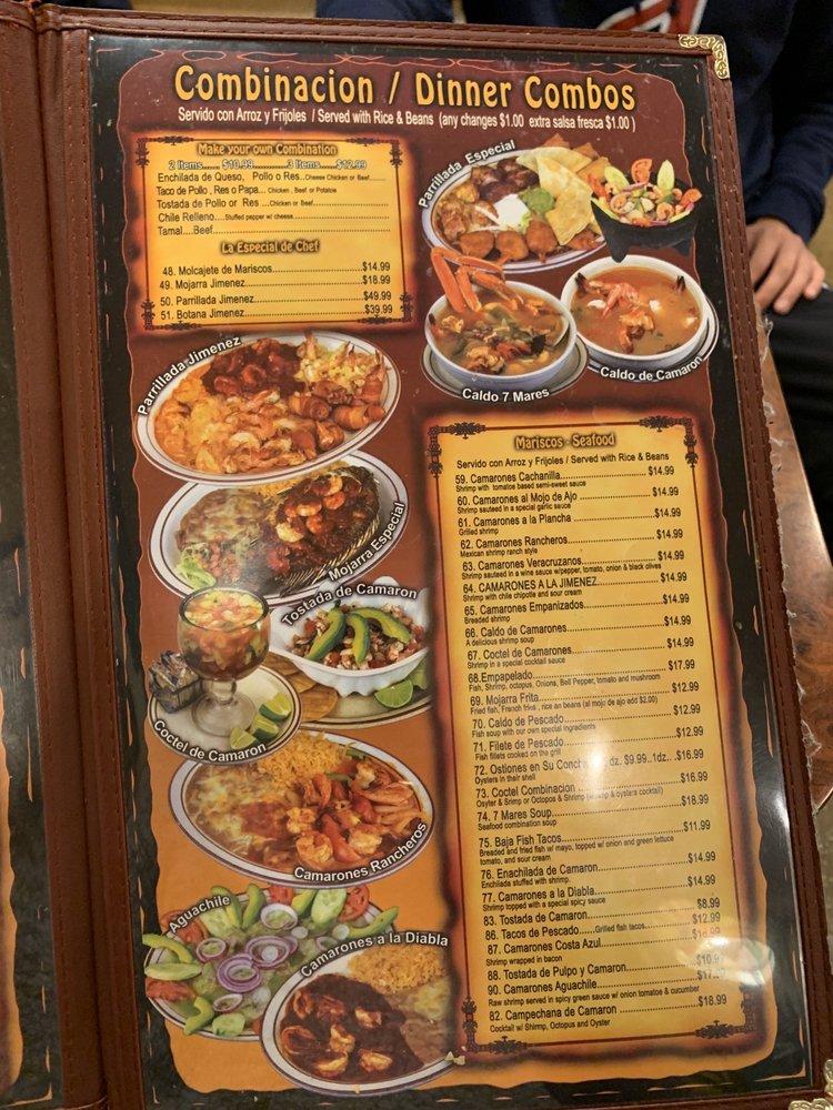 Menu at Casa Jimenez restaurant, Whittier, Whittier Blvd
