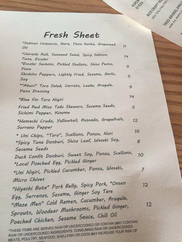 Menu at Futo Buta restaurant, Charlotte