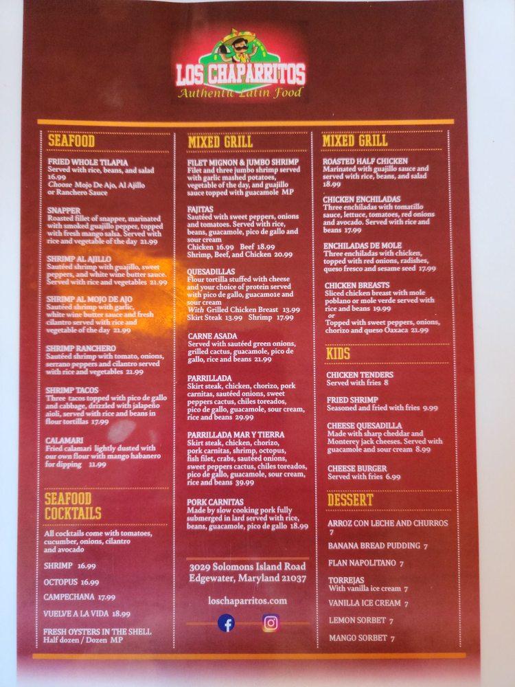 Menu at Los chaparritos Latin Food restaurant, Edgewater
