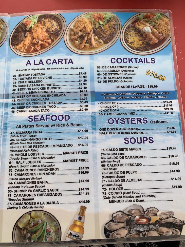 Menu at Bahia Restaurant, Oxnard