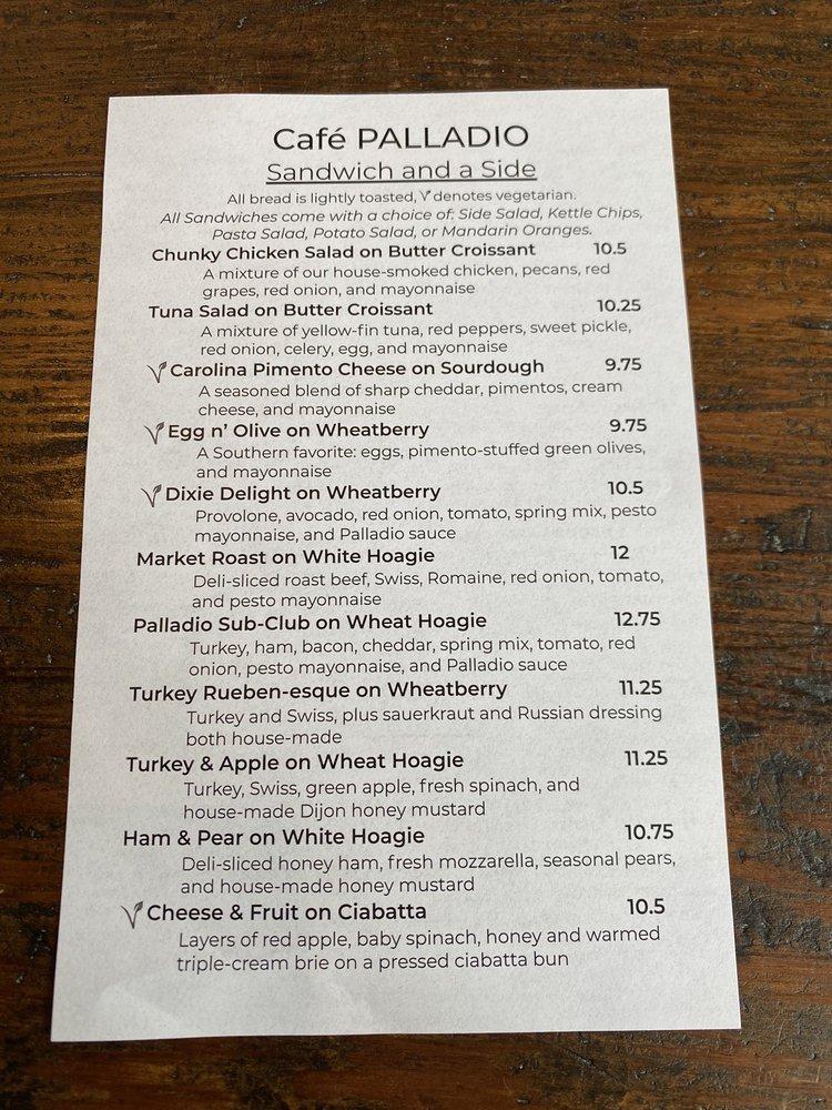 Menu at Café Palladio cafe, Memphis, Central Ave
