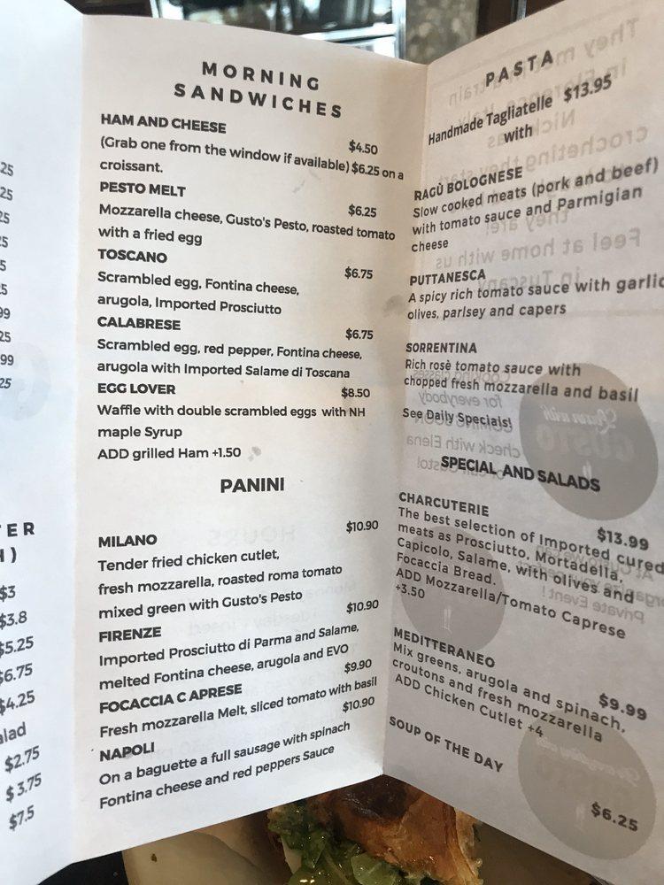 Menu at Gusto Italian Café cafe, Center Harbor