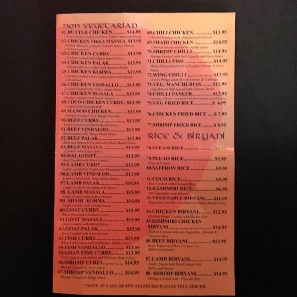 Menu at Indian Flame & Pizza restaurant, Red Deer