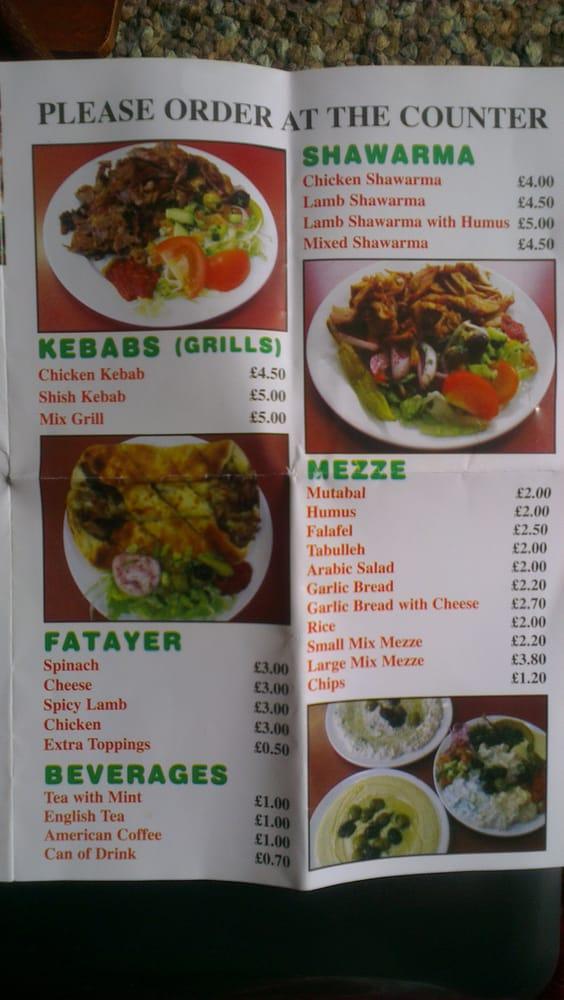 Menu at Jaffa Restaurant, Manchester