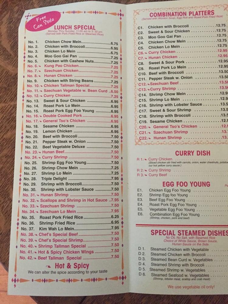 Menu at Kim Wah Restaurant, Bel Air