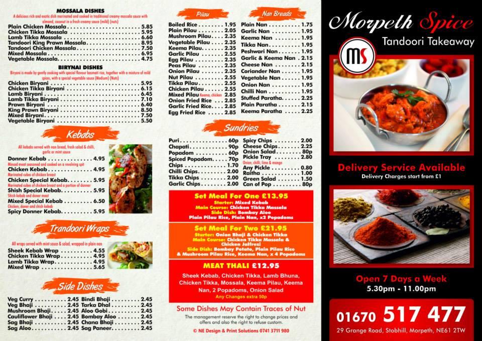 Carta del restaurante Morpeth Spice, Morpeth