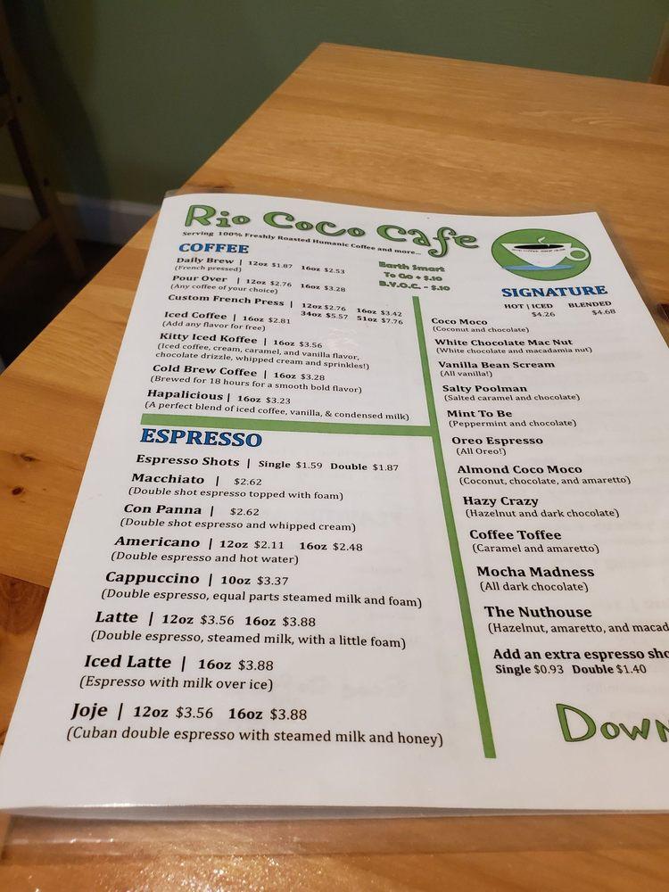 Menu at Rio Coco Cafe Downtown, Vero Beach