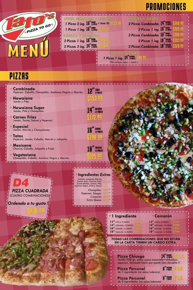 Menu at Tato's Pizza 2 restaurant, Agua Prieta