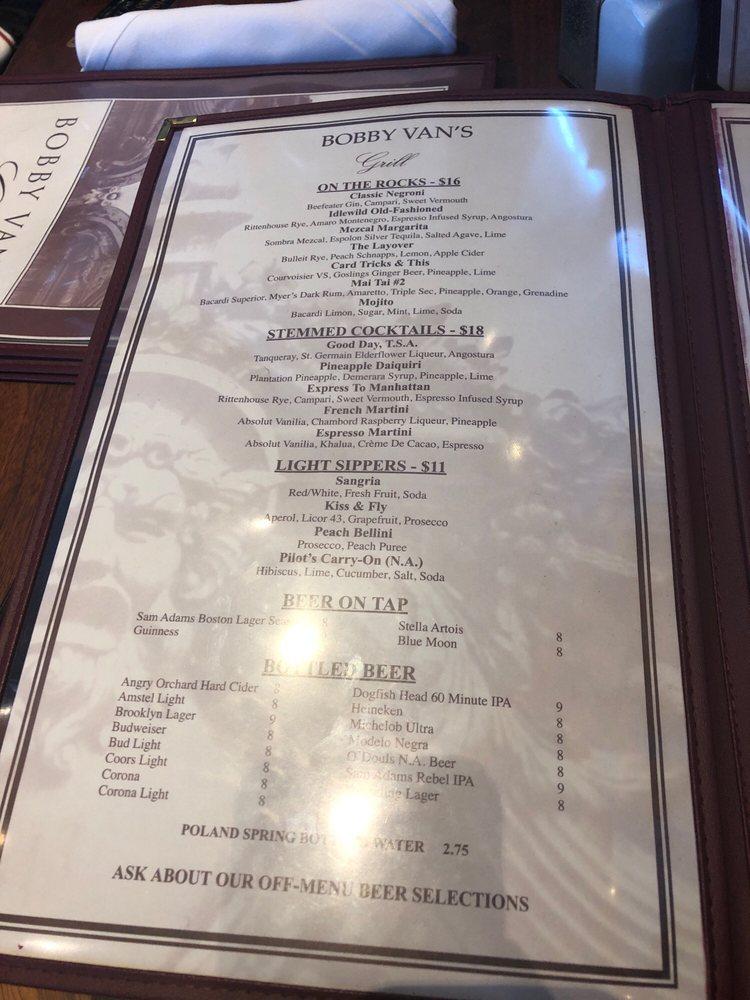 Menu at Bobby Van's pub & bar, New York City, Terminal 8