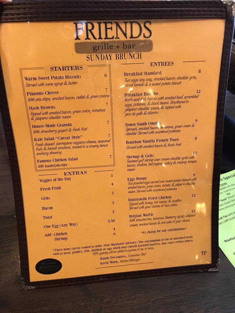 Menu at Friends Grille and Bar, Valdosta