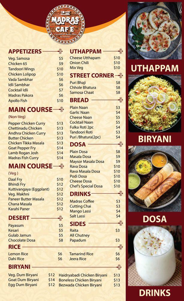 Menu at Madras Cafe, San Diego, Pacific Heights Blvd #106