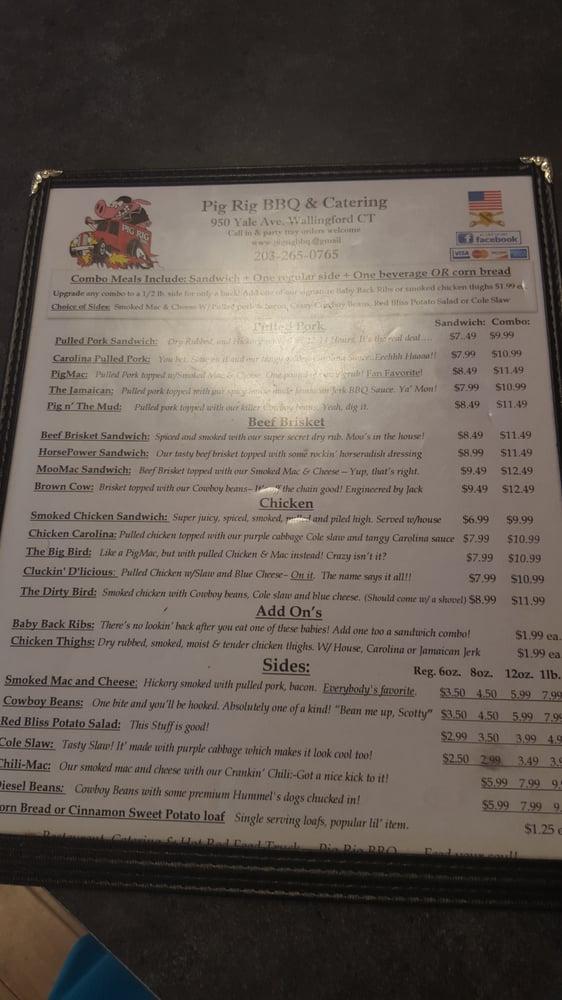 Menu at Pig Rig BBQ, Wallingford, 950 Yale Ave