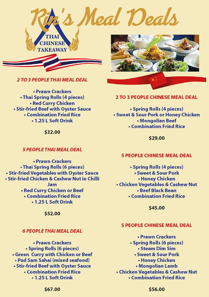 Menu at Rin's Thai Chinese Restaurant, Booval