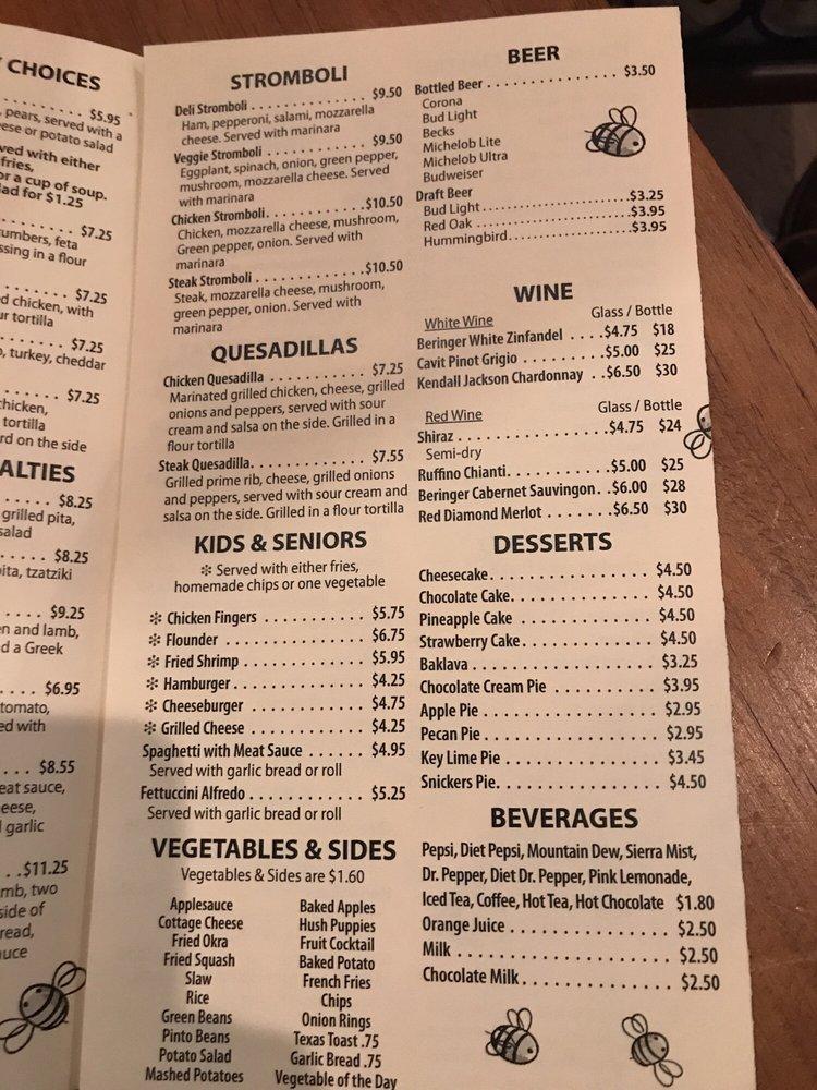 Menu at Silvia's Honey Tree restaurant, Winston-Salem