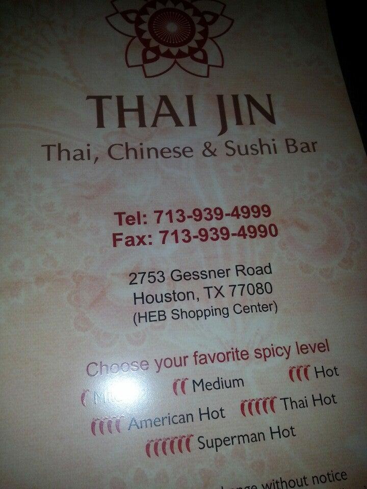 Menu at Thai Jin restaurant, Houston