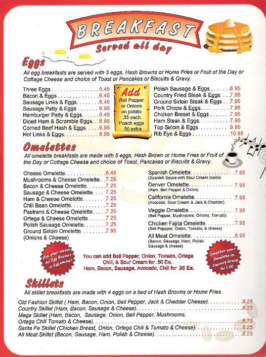 Menu at Amy's Cafe, Riverside