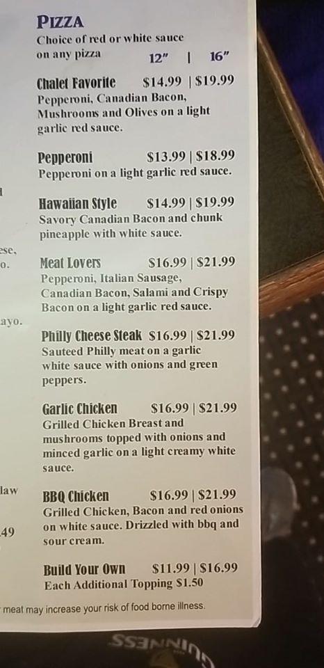 Menu at Chalet Tavern pub & bar, Puyallup