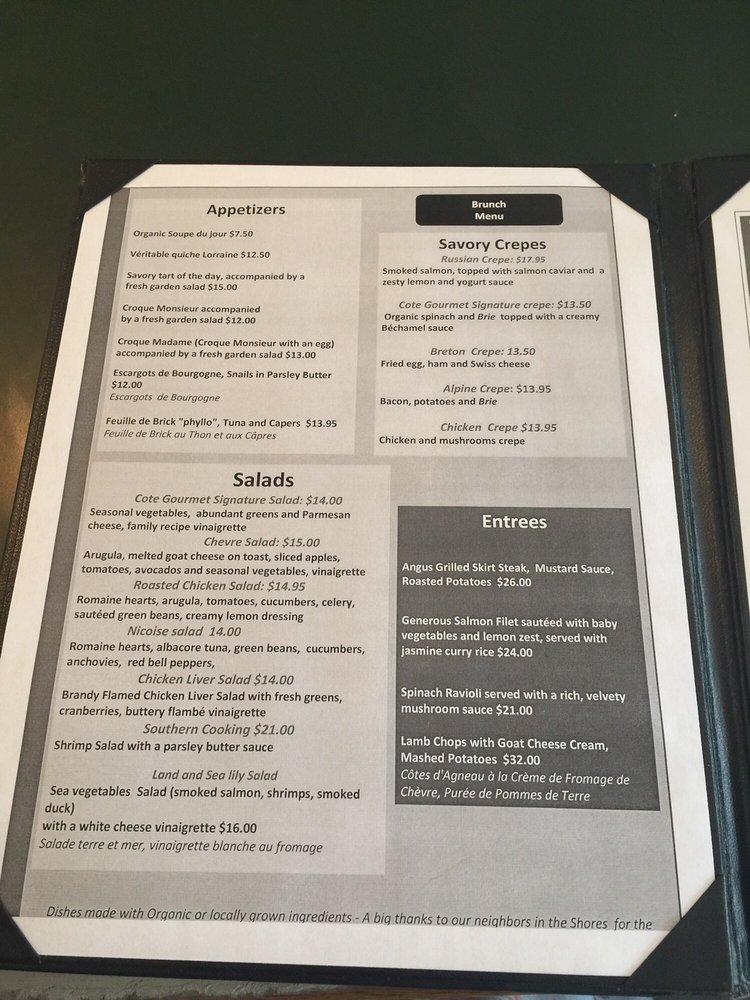 Menu at Cote Gourmet restaurant, Miami Shores