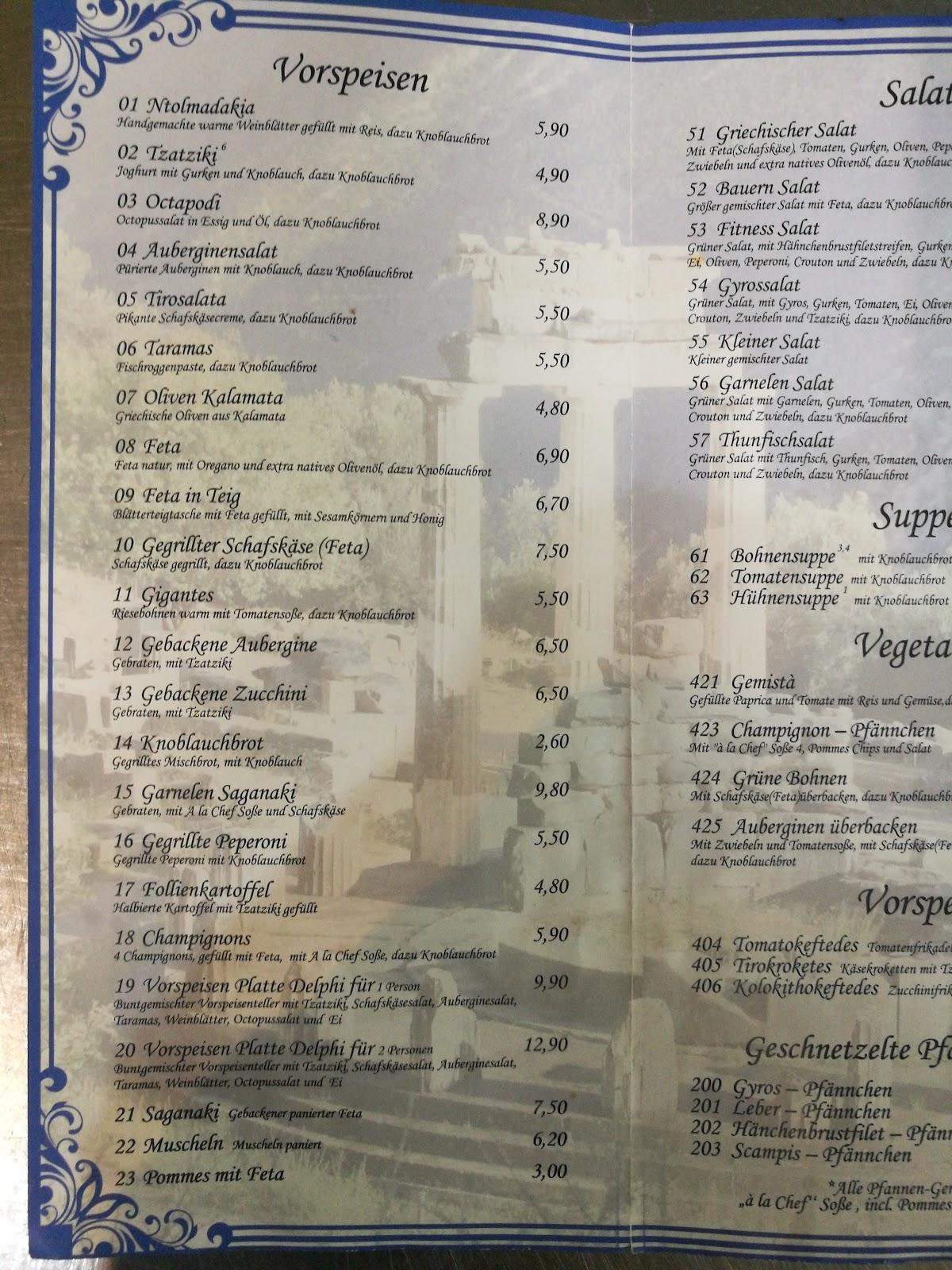 Menu at Delphi Restaurant, Hockenheim