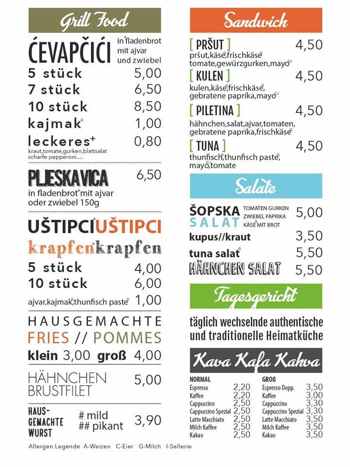 Speisekarte von Die Balkan Kantine restaurant, Bad Soden am Taunus