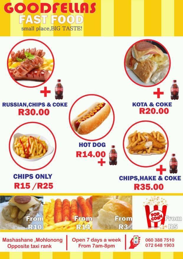 Menu at Goodfellas street food restaurant, South Africa