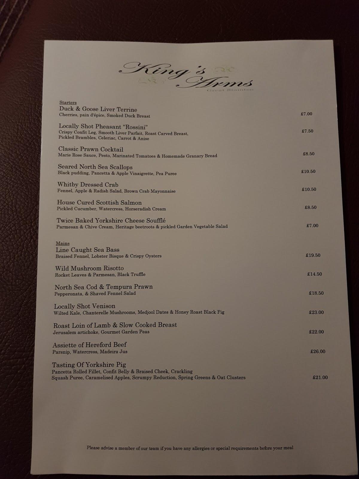 Menu at Kings Arms pub & bar, Stockton-on-Tees, Glebe Rd